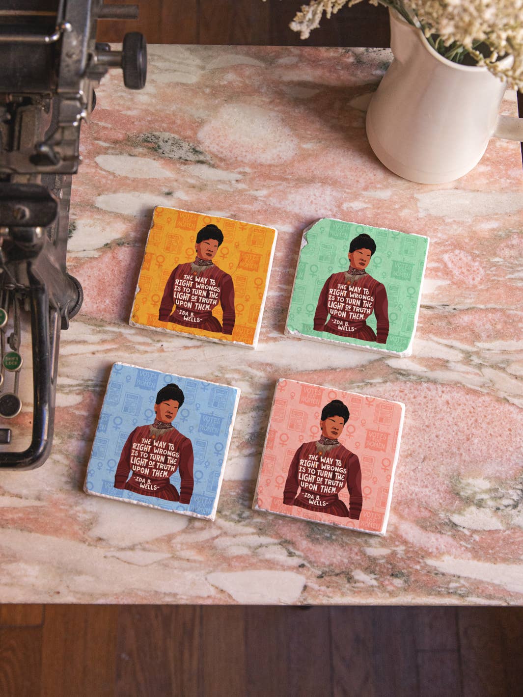 Ida B Wells Quote Illustration Coaster Set National Womens